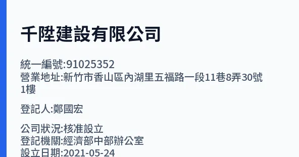 千陞建設有限公司的照片-統編 91025352(新竹市) 公司登記資料與營業項目詳細圖表