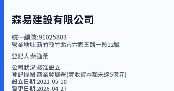 森易建設有限公司的照片-統編 91025803(新竹縣) 公司登記資料與營業項目詳細圖表