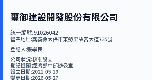 璽御建設開發股份有限公司的照片-統編 91026042(嘉義縣) 公司登記資料與營業項目詳細圖表