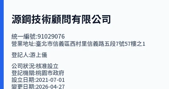 源鋼技術顧問有限公司的照片-統編 91029076(臺北市) 公司登記資料與營業項目詳細圖表