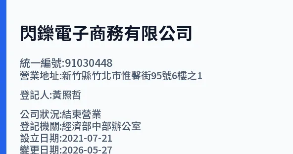 閃鑠電子商務有限公司的照片-統編 91030448(新竹縣) 公司登記資料與營業項目詳細圖表