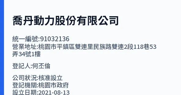 喬丹動力股份有限公司的照片-統編 91032136(桃園市) 公司登記資料與營業項目詳細圖表