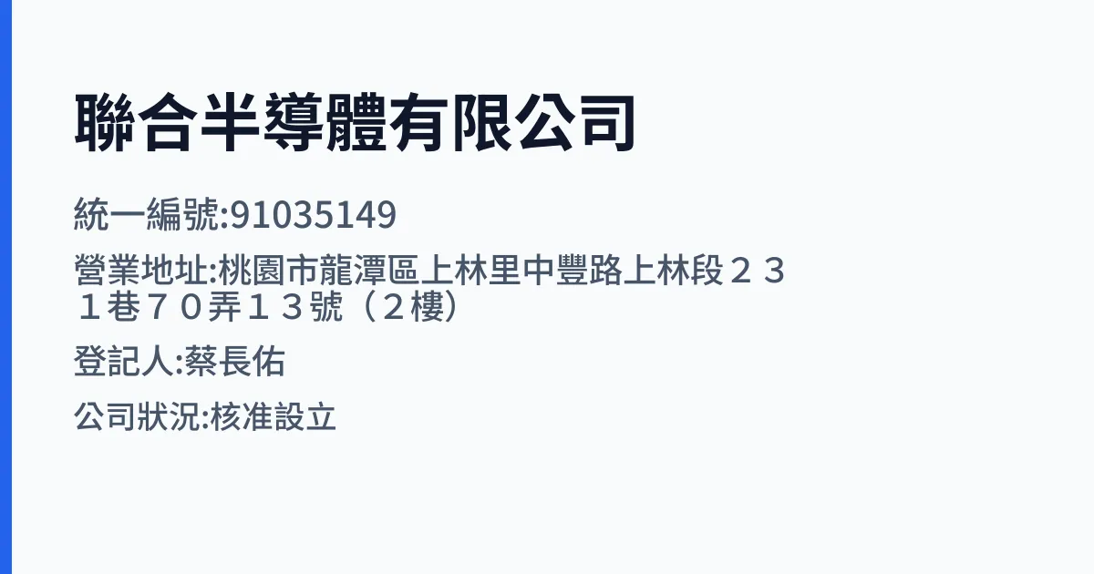 聯合半導體有限公司 - 統編 91035149(桃園市) 公司登記資料與營業項目詳細圖表