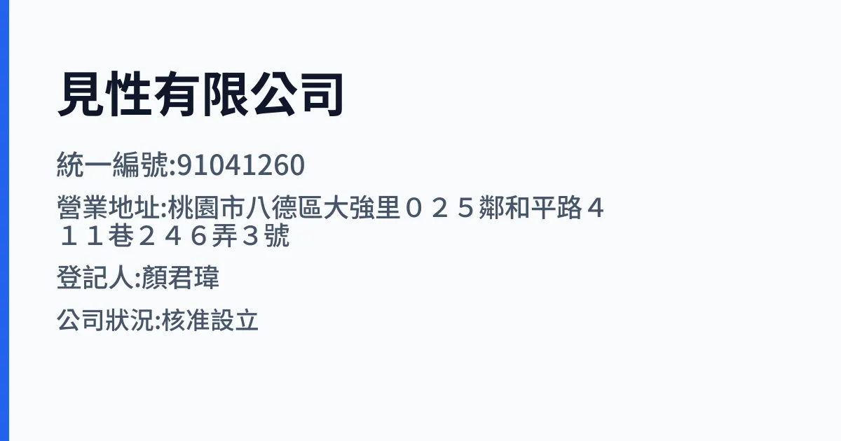 見性有限公司 - 統編 91041260(桃園市) 公司登記資料與營業項目詳細圖表