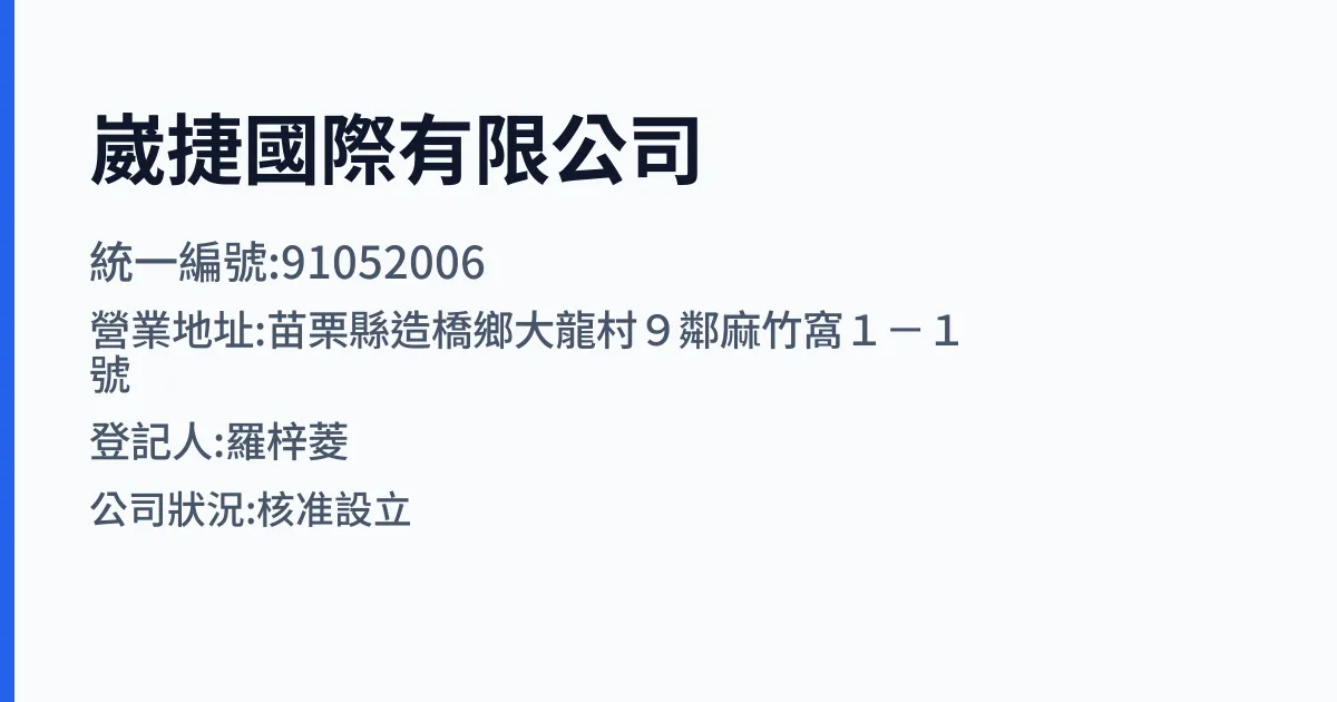 崴捷國際有限公司 - 統編 91052006(苗栗縣) 公司登記資料與營業項目詳細圖表