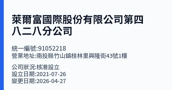 萊爾富國際股份有限公司第四八二八分公司的照片-統編 91052218(南投縣) 公司登記資料與營業項目詳細圖表