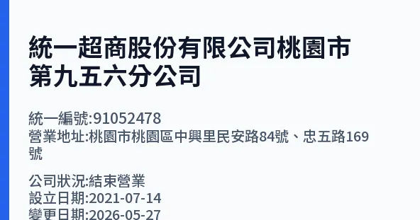 統一超商股份有限公司桃園市第九五六分公司的照片-統編 91052478(桃園市) 公司登記資料與營業項目詳細圖表