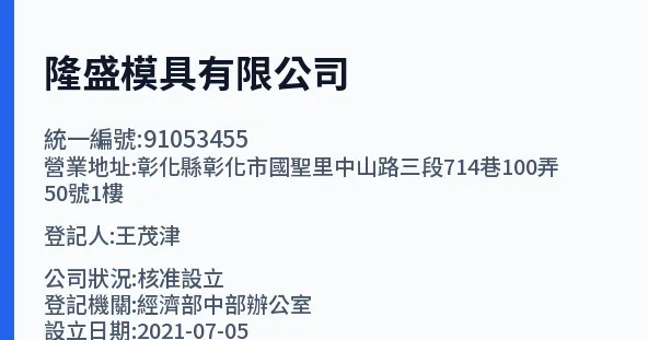 隆盛模具有限公司的照片-統編 91053455(彰化縣) 公司登記資料與營業項目詳細圖表