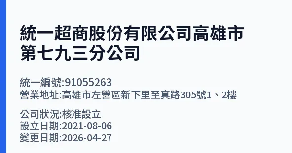 統一超商股份有限公司高雄市第七九三分公司的照片-統編 91055263(高雄市) 公司登記資料與營業項目詳細圖表