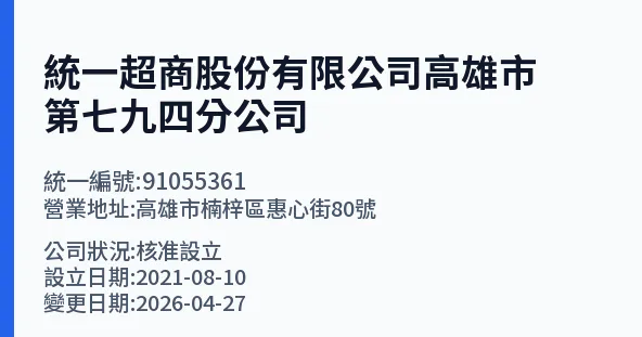 統一超商股份有限公司高雄市第七九四分公司的照片-統編 91055361(高雄市) 公司登記資料與營業項目詳細圖表