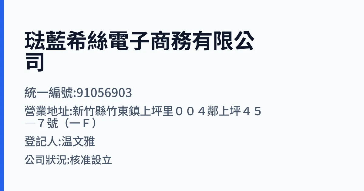 琺藍希絲電子商務有限公司 - 統編 91056903(新竹縣) 公司登記資料與營業項目詳細圖表