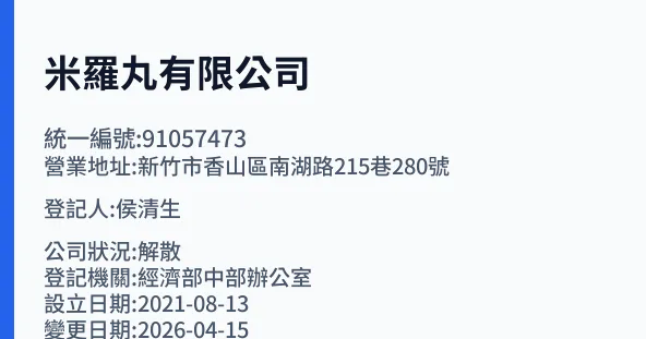米羅丸有限公司的照片-統編 91057473(新竹市) 公司登記資料與營業項目詳細圖表