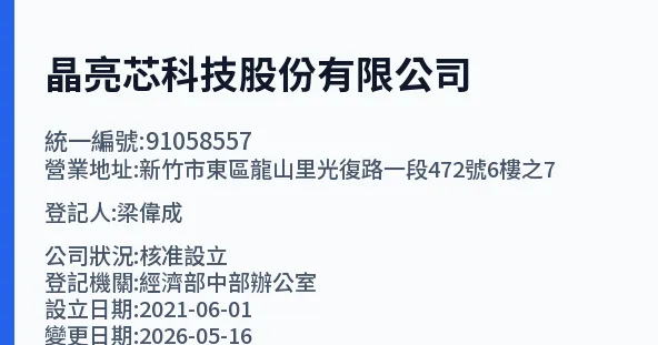 晶亮芯科技股份有限公司的照片-統編 91058557(新竹市) 公司登記資料與營業項目詳細圖表