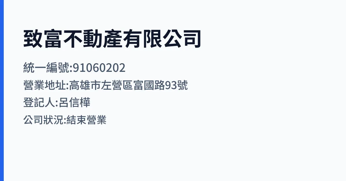 致富不動產有限公司 - 統編 91060202(高雄市) 公司登記資料與營業項目詳細圖表