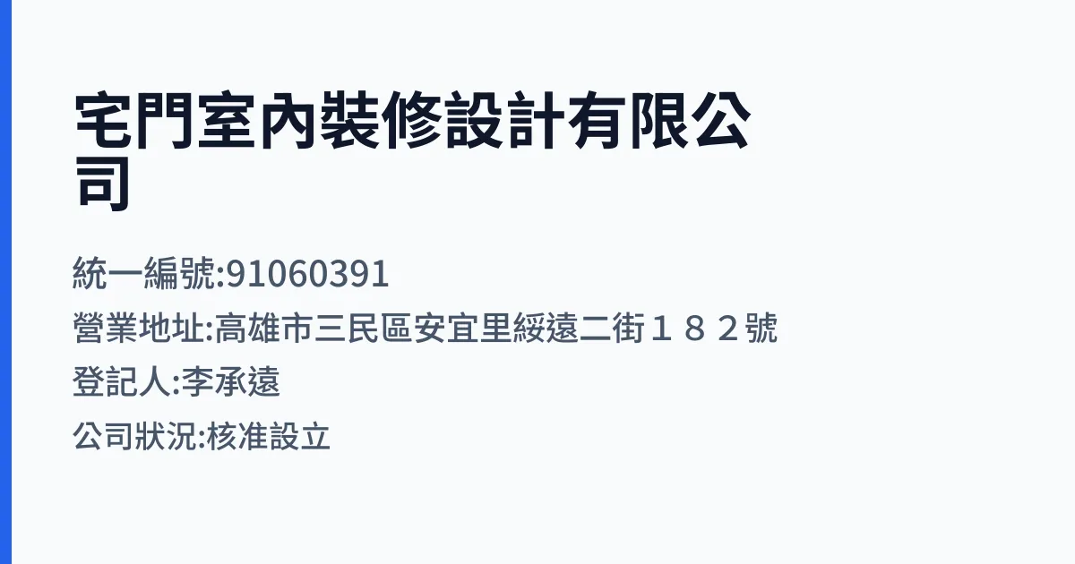 宅門室內裝修設計有限公司 - 統編 91060391(高雄市) 公司登記資料與營業項目詳細圖表