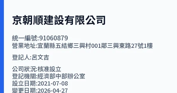 京朝順建設有限公司的照片-統編 91060879(宜蘭縣) 公司登記資料與營業項目詳細圖表