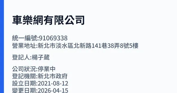 車樂網有限公司的照片-統編 91069338(新北市) 公司登記資料與營業項目詳細圖表