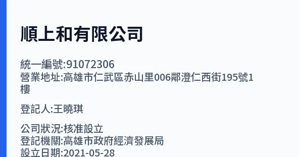 順上和有限公司的照片-統編 91072306(高雄市) 公司登記資料與營業項目詳細圖表