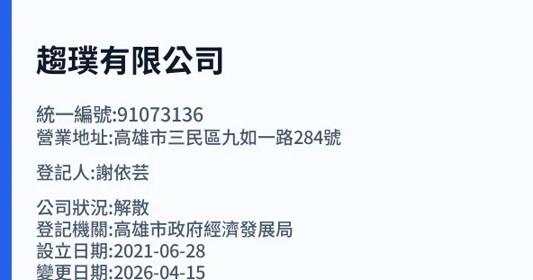 趨璞有限公司的照片-統編 91073136(高雄市) 公司登記資料與營業項目詳細圖表