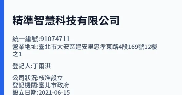 精準智慧科技有限公司的照片-統編 91074711(臺北市) 公司登記資料與營業項目詳細圖表