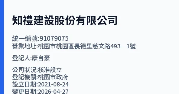 知禮建設股份有限公司的照片-統編 91079075(桃園市) 公司登記資料與營業項目詳細圖表