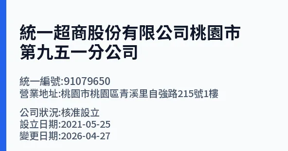 統一超商股份有限公司桃園市第九五一分公司的照片-統編 91079650(桃園市) 公司登記資料與營業項目詳細圖表
