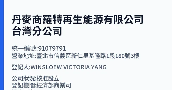 丹麥商羅特再生能源有限公司台灣分公司的照片-統編 91079791(臺北市) 公司登記資料與營業項目詳細圖表