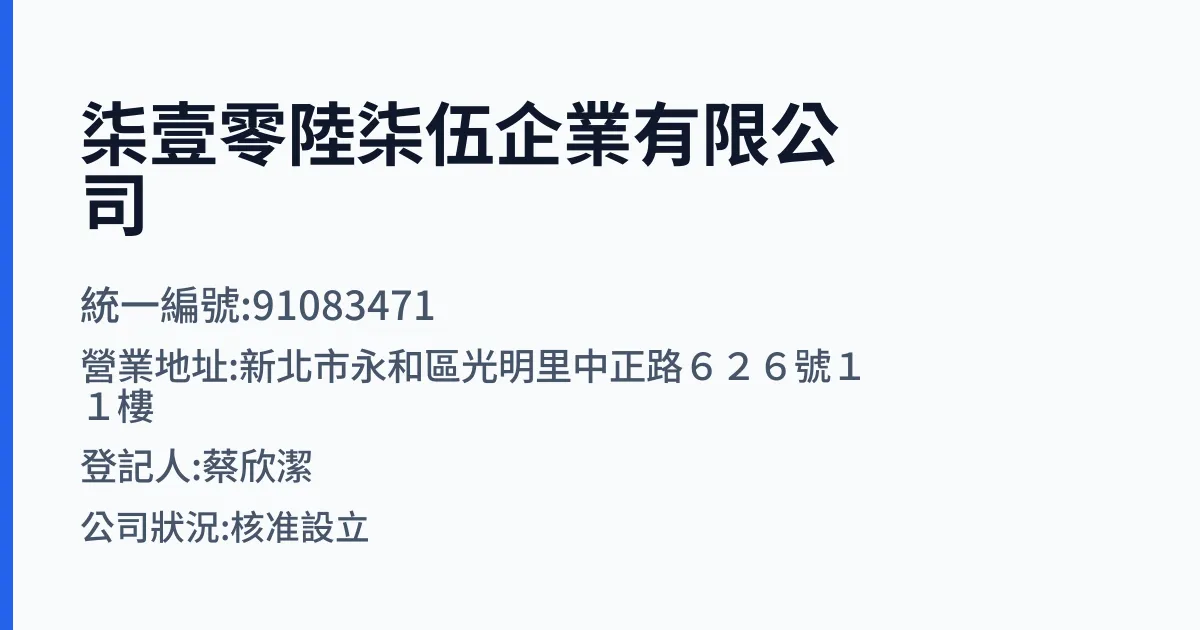 柒壹零陸柒伍企業有限公司 - 統編 91083471(新北市) 公司登記資料與營業項目詳細圖表
