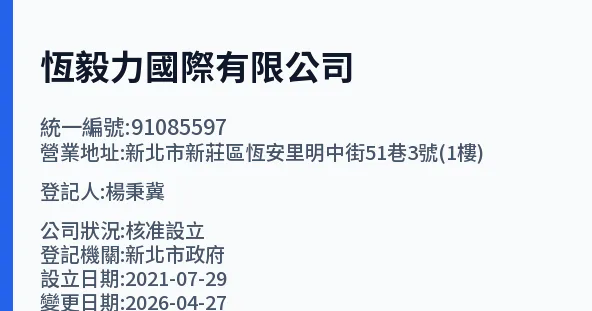 恆毅力國際有限公司的照片-統編 91085597(新北市) 公司登記資料與營業項目詳細圖表