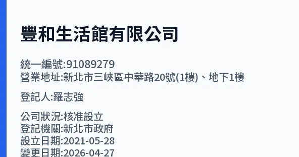 豐和生活館有限公司的照片-統編 91089279(新北市) 公司登記資料與營業項目詳細圖表