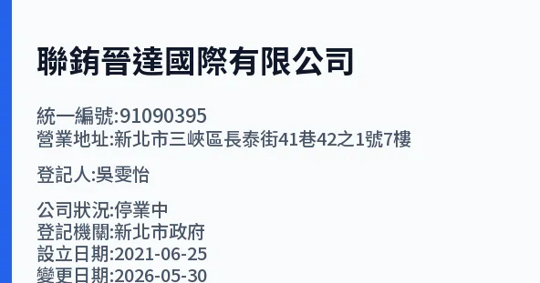 聯銪晉達國際有限公司的照片-統編 91090395(新北市) 公司登記資料與營業項目詳細圖表