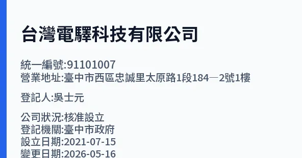 台灣電驛科技有限公司的照片-統編 91101007(臺中市) 公司登記資料與營業項目詳細圖表