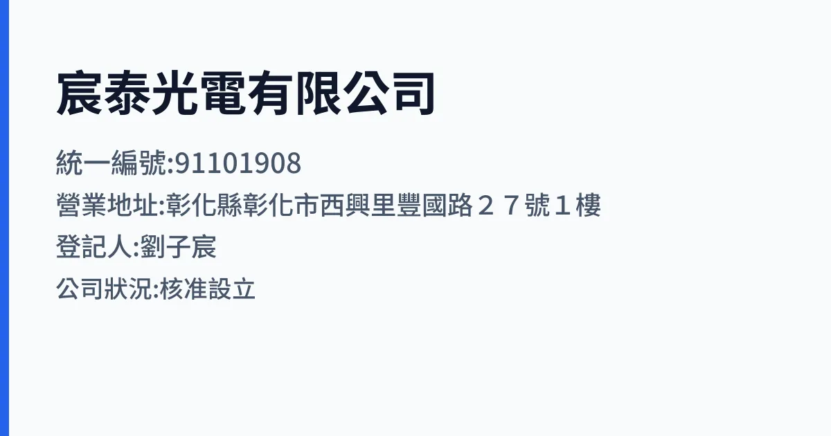 宸泰光電有限公司 - 統編 91101908（彰化縣） 公司登記資料與營業項目詳細圖表