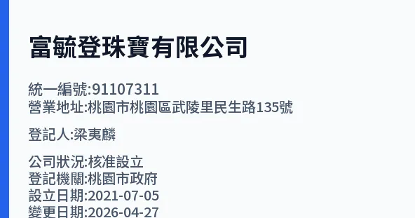 富毓登珠寶有限公司的照片-統編 91107311(桃園市) 公司登記資料與營業項目詳細圖表