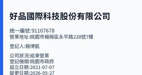 好品國際科技股份有限公司的照片-統編 91107678(桃園市) 公司登記資料與營業項目詳細圖表
