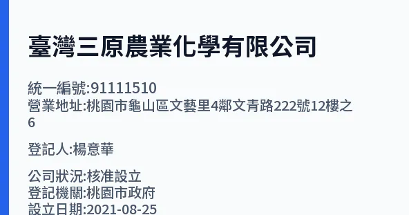 臺灣三原農業化學有限公司的照片-統編 91111510(桃園市) 公司登記資料與營業項目詳細圖表