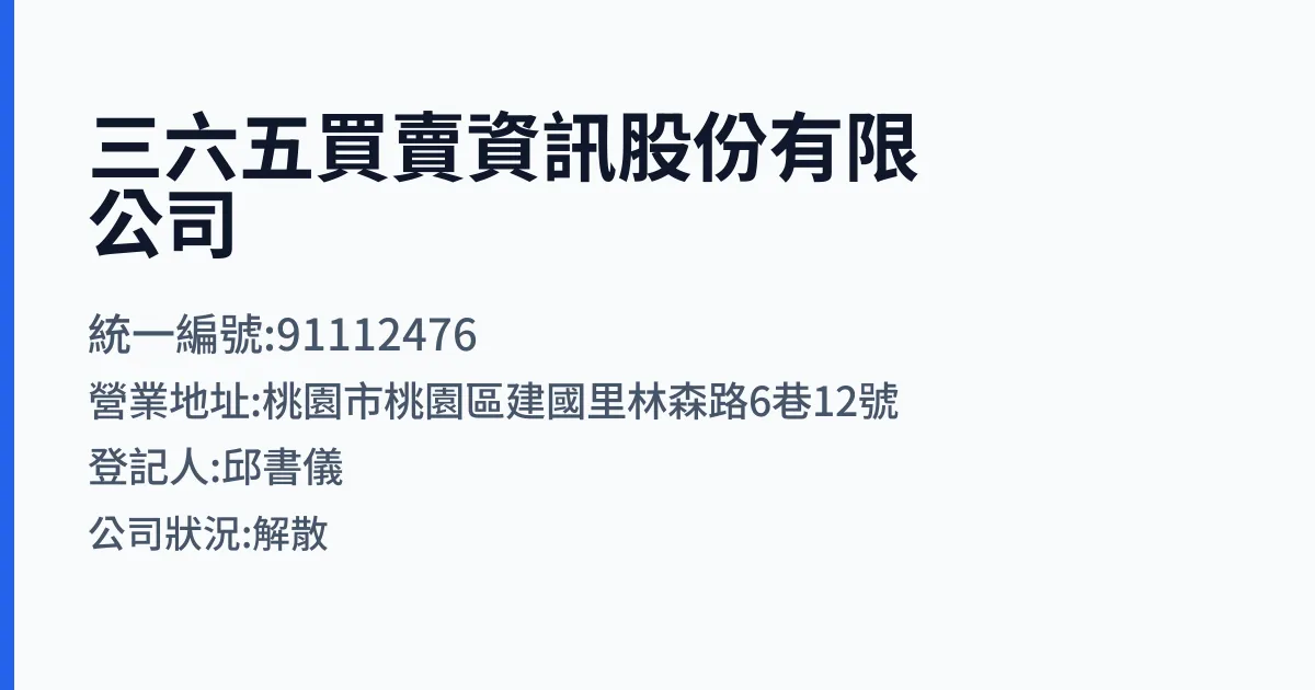 三六五買賣資訊股份有限公司 - 統編 91112476(桃園市) 公司登記資料與營業項目詳細圖表