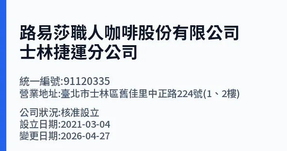 路易莎職人咖啡股份有限公司士林捷運分公司的照片-統編 91120335(臺北市) 公司登記資料與營業項目詳細圖表