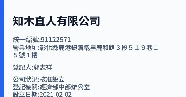 知木直人有限公司的照片-統編 91122571(彰化縣) 公司登記資料與營業項目詳細圖表