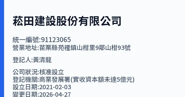 菘田建設股份有限公司的照片-統編 91123065(苗栗縣) 公司登記資料與營業項目詳細圖表