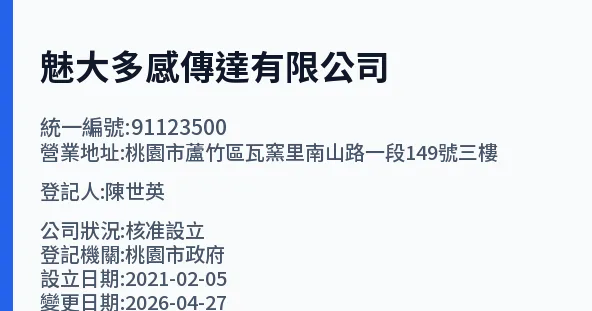魅大多感傳達有限公司的照片-統編 91123500(桃園市) 公司登記資料與營業項目詳細圖表