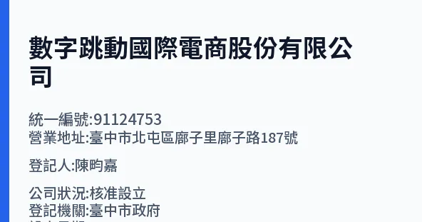 數字跳動國際電商股份有限公司的照片-統編 91124753(臺中市) 公司登記資料與營業項目詳細圖表