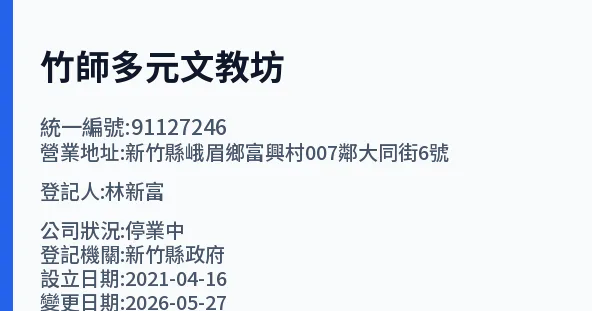 竹師多元文教坊的照片-統編 91127246(新竹縣) 公司登記資料與營業項目詳細圖表