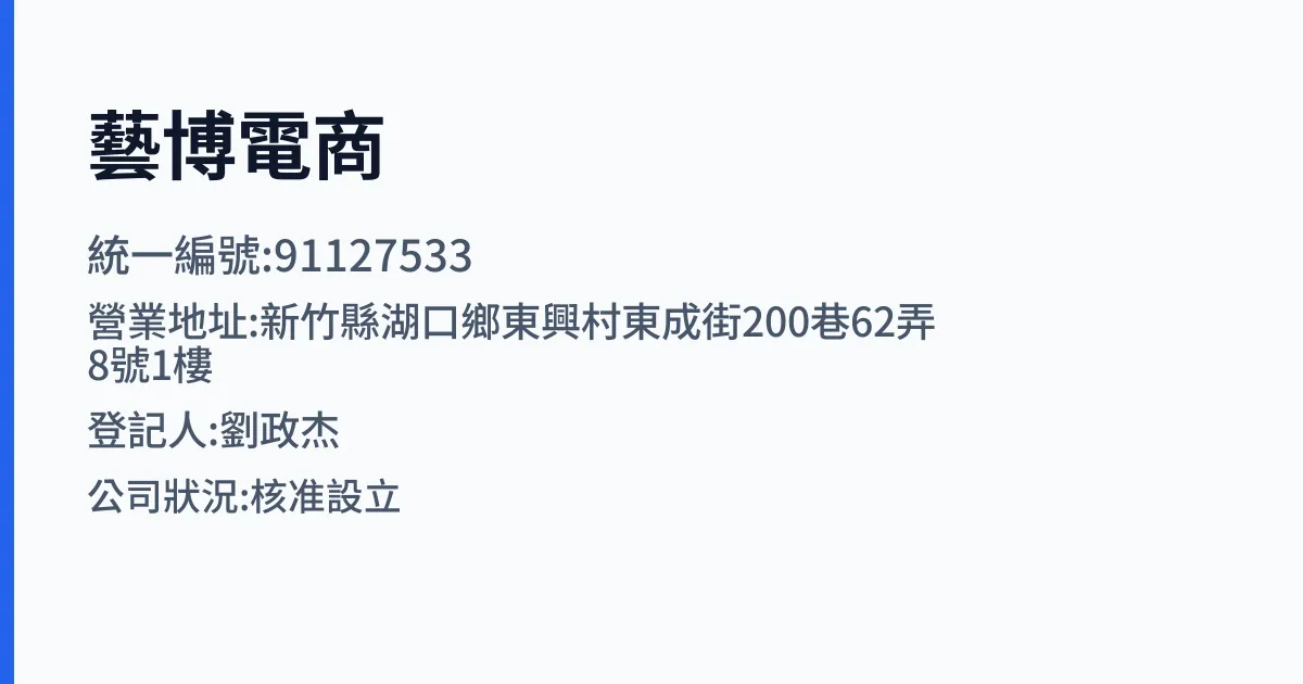 藝博電商 - 統編 91127533(新竹縣) 公司登記資料與營業項目詳細圖表