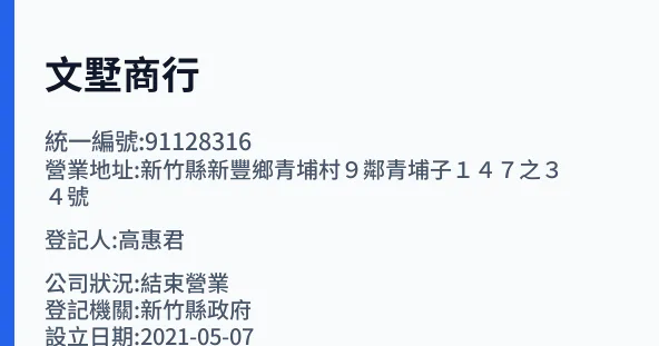 文墅商行的照片-統編 91128316(新竹縣) 公司登記資料與營業項目詳細圖表