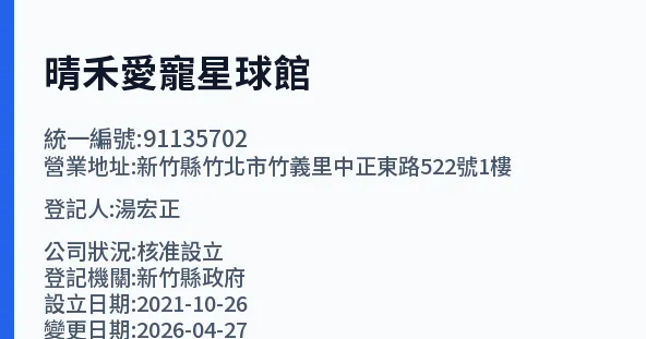 晴禾愛寵星球館的照片-統編 91135702(新竹縣) 公司登記資料與營業項目詳細圖表