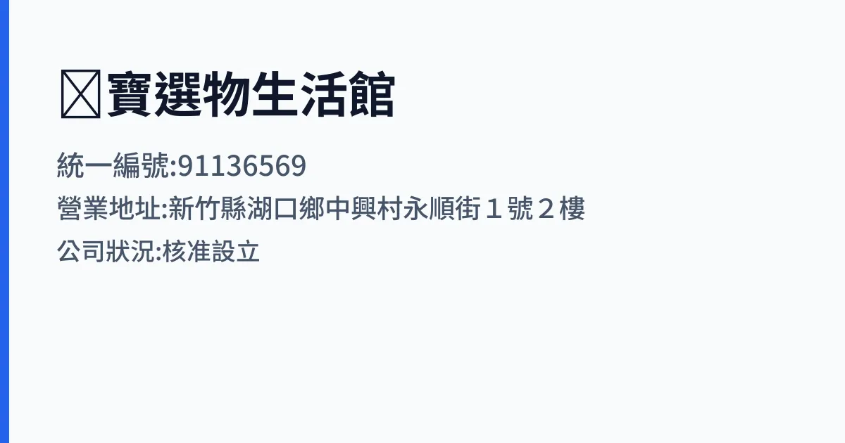 嵄寶選物生活館 - 統編 91136569(新竹縣) 公司登記資料與營業項目詳細圖表
