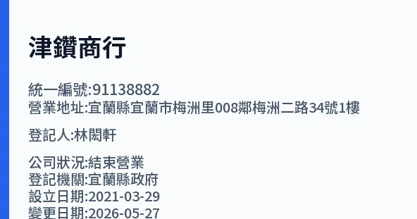 津鑽商行的照片-統編 91138882(宜蘭縣) 公司登記資料與營業項目詳細圖表
