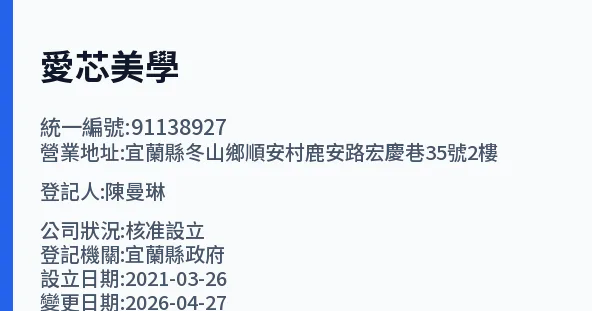 愛芯美學的照片-統編 91138927(宜蘭縣) 公司登記資料與營業項目詳細圖表