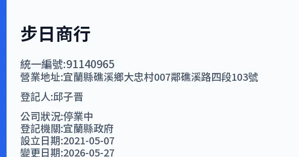 步日商行的照片-統編 91140965(宜蘭縣) 公司登記資料與營業項目詳細圖表